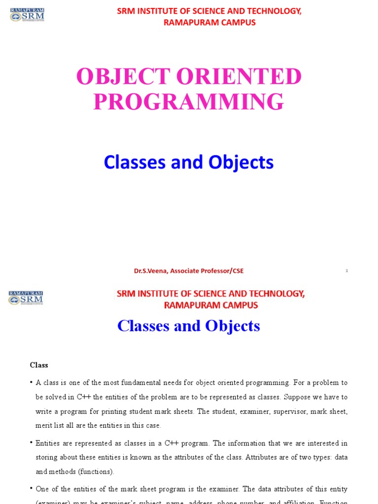 Classes And Objects Pdf Class Computer Programming Subroutine