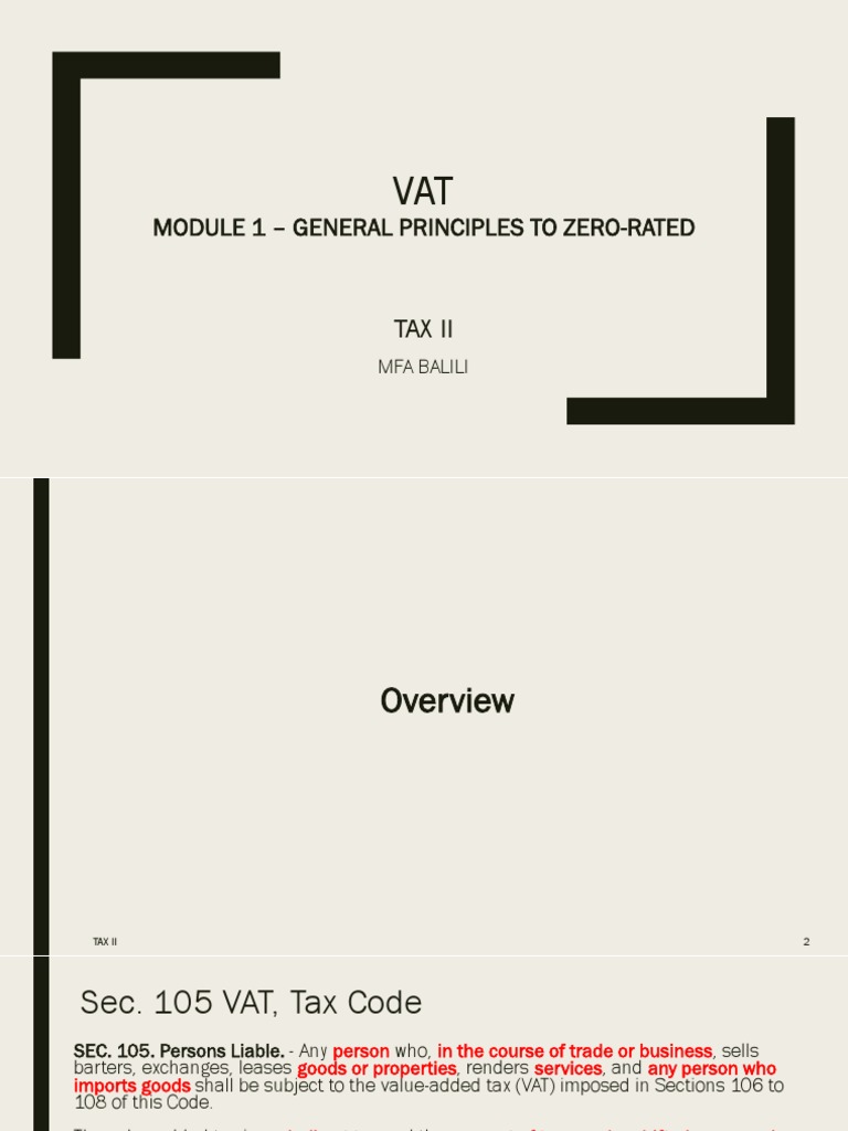 VAT - Module 1 - General Principles To Zero-Rated | PDF | Value Added ...