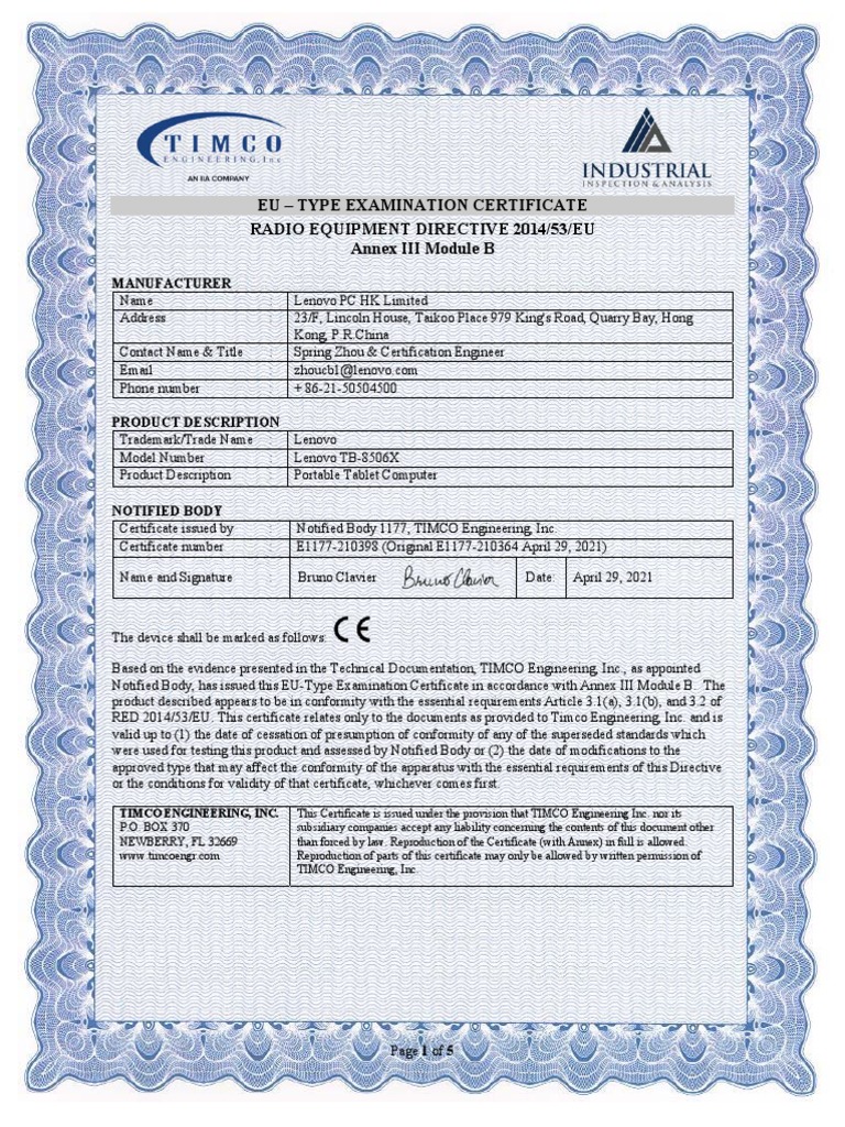 1943-21 - TIMCO RED EU-Type Examination Certificate Rev1 | PDF | Ieee ...