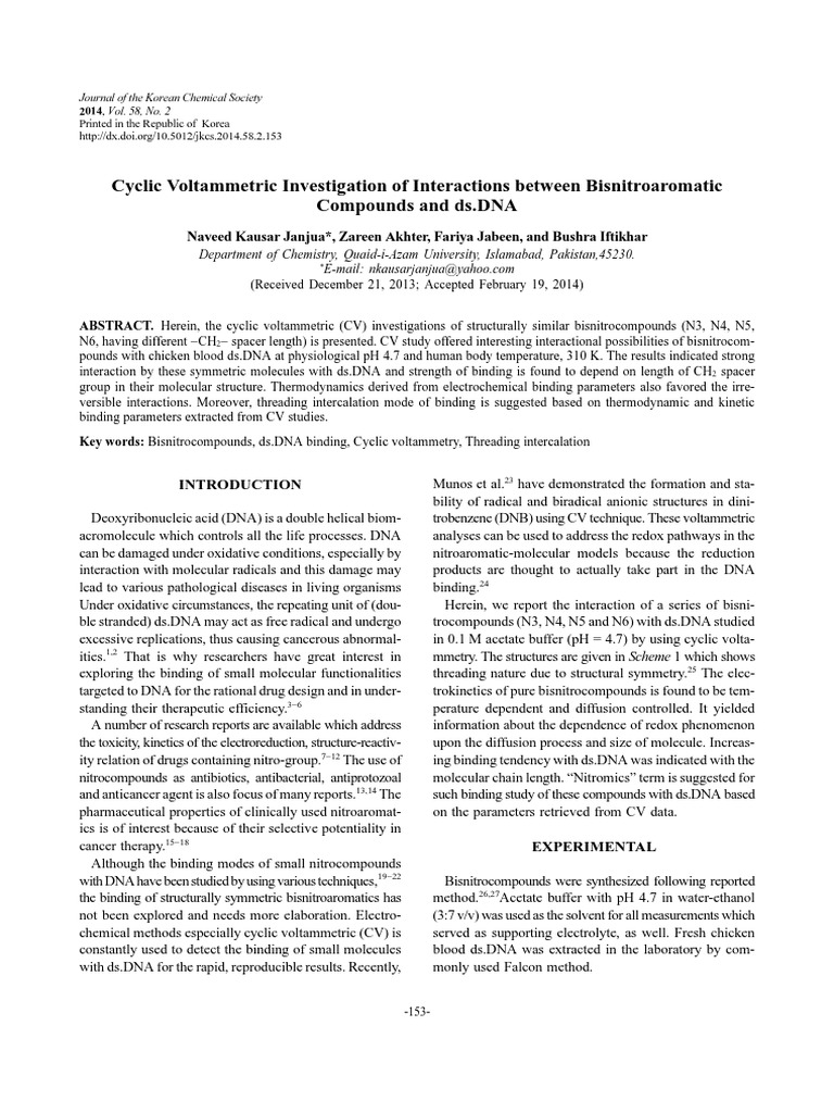 Cyclic Voltammetric Investigation of Interactions Between Bisnitroaromatic Compounds and Ds ...
