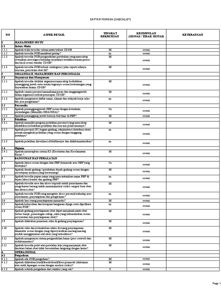 Checklist Kepatuhan CDOB | PDF