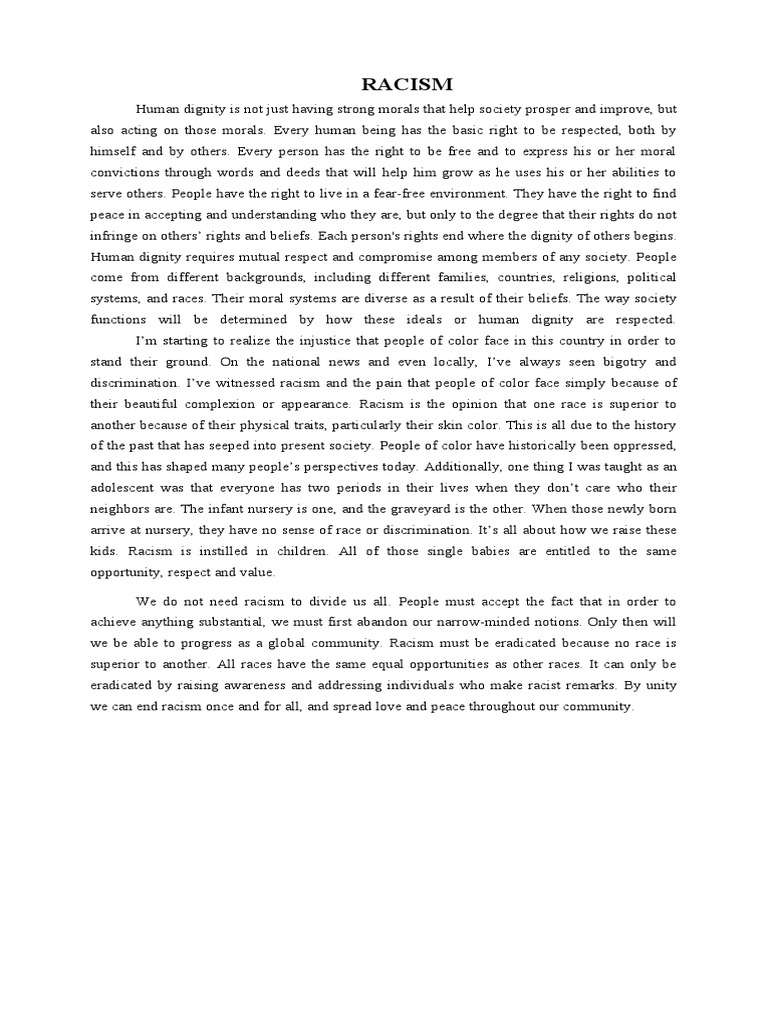 Racism - Reflection Paper | PDF | Discrimination & Race Relations | Racism
