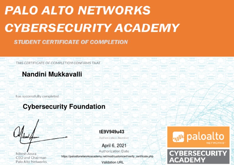 Cybersecurity Foundation Student Certificate | PDF