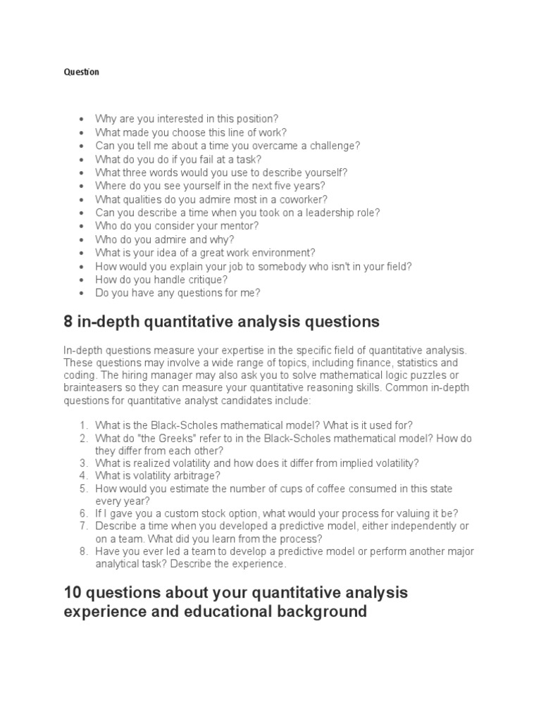 8 In-Depth Quantitative Analysis Questions | Download Free PDF ...