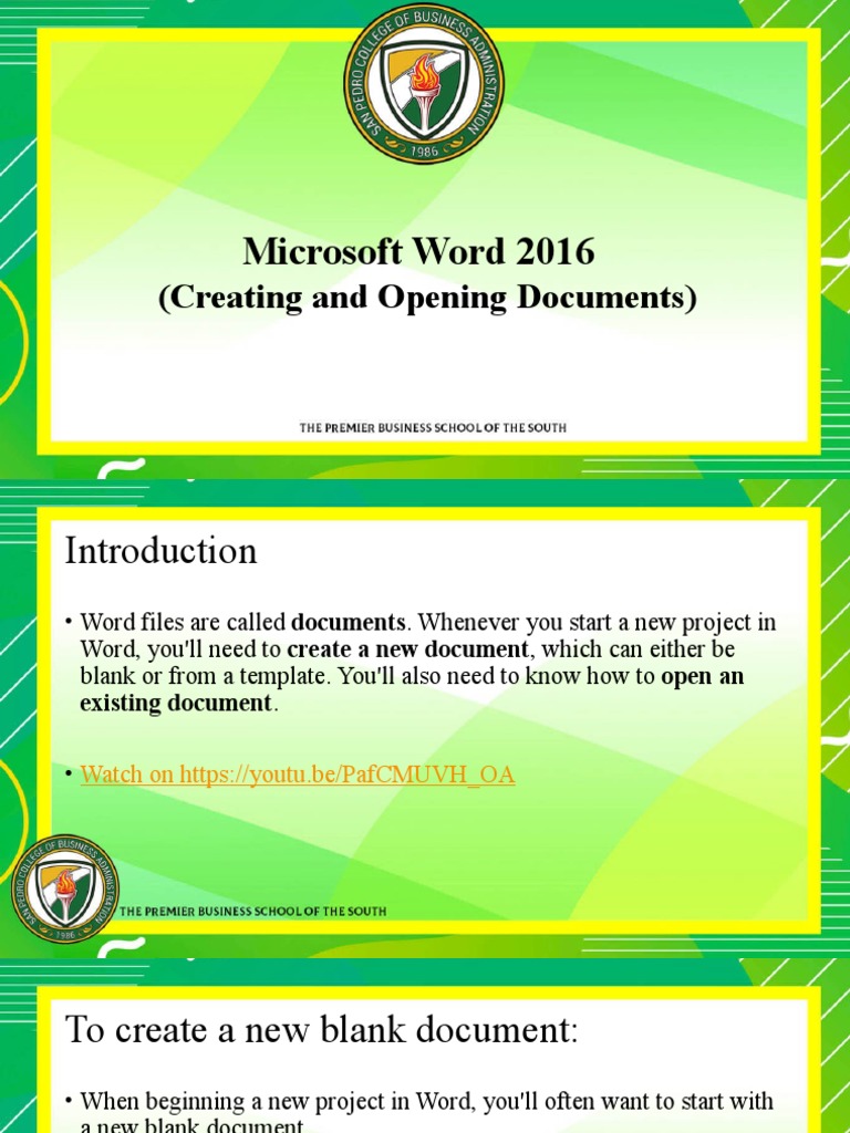 Word 2016 - Creating and Opening Documents-1 | PDF | Computer File ...