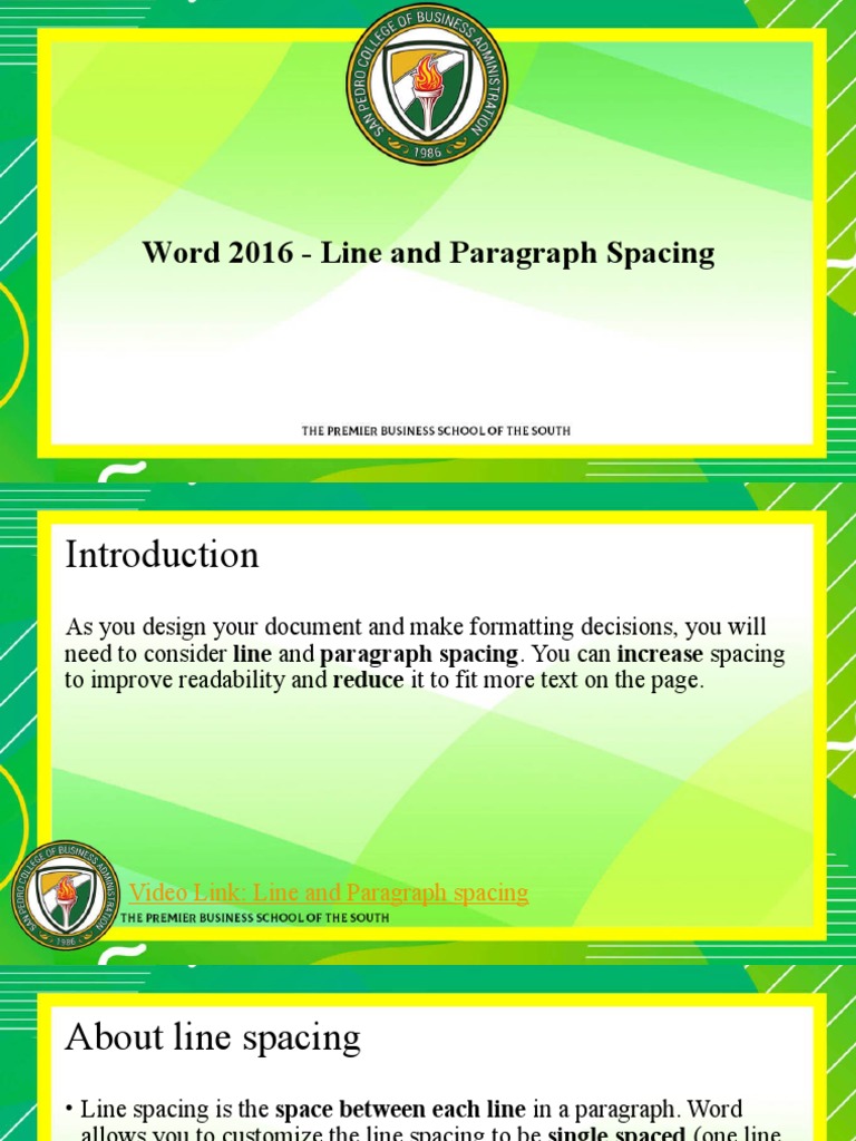 Word 2016: Line & Paragraph Spacing Guide | PDF | Paragraph | Software