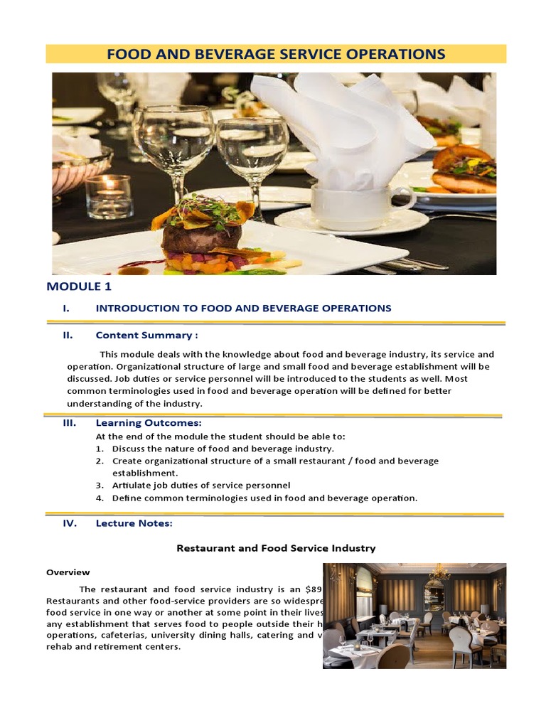 Module 1 Restaurant and Food Service Industry | PDF | Restaurants ...