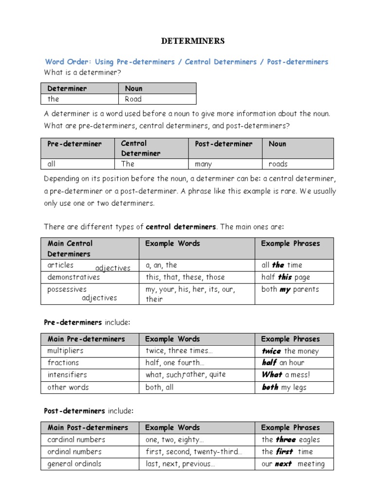 Determiners | PDF | Noun | Cognitive Science