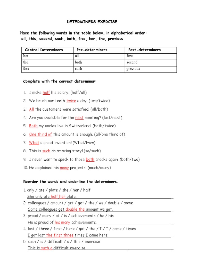 Determiners Exercise - Huerta P | PDF