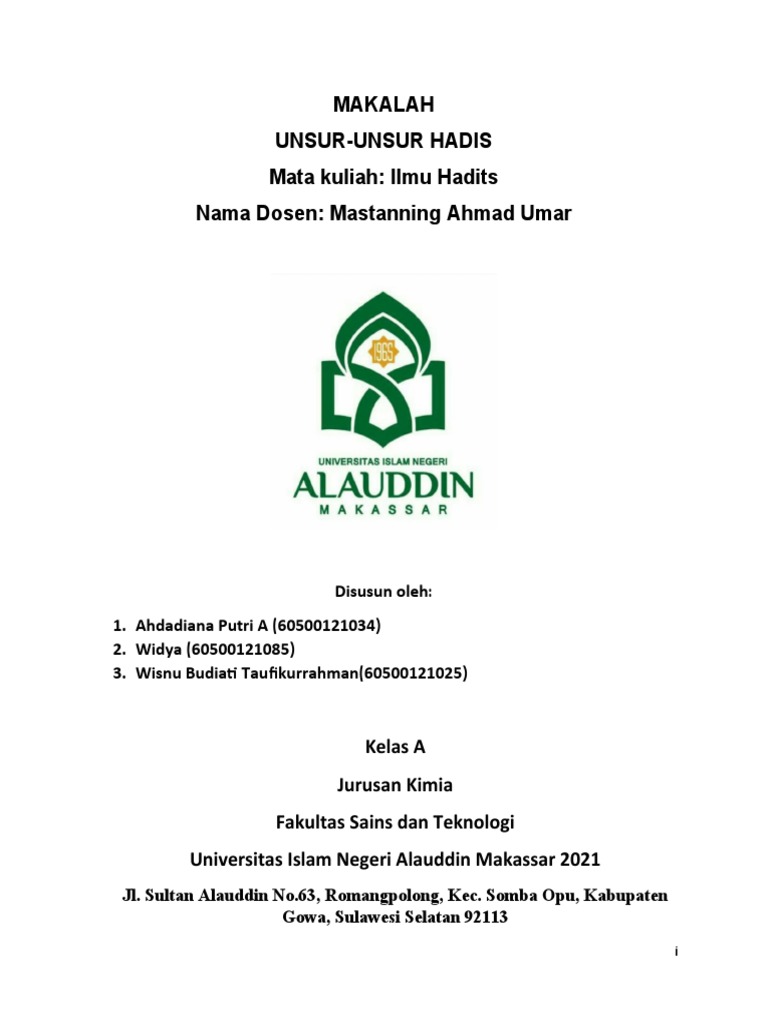 Unsur-unsur Hadis dalam Ilmu Hadits | PDF