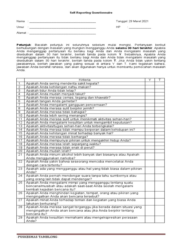 SRQ-29 | PDF | Pengembangan Diri | Gaya Hidup