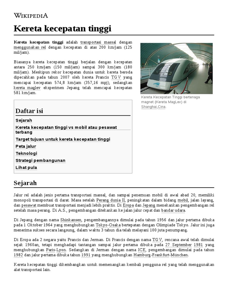 Kereta Kecepatan Tinggi | PDF