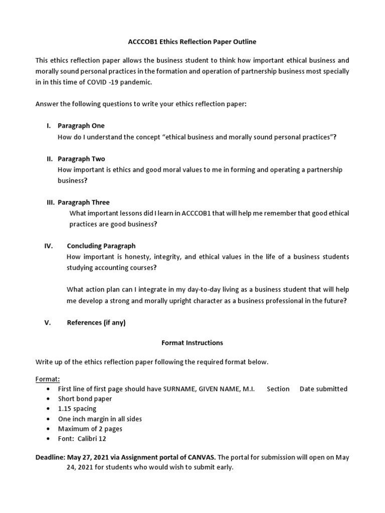 ACCCOB1 Ethics Reflection Paper 2T AY2020-2021 | PDF | Grammar | Cognition