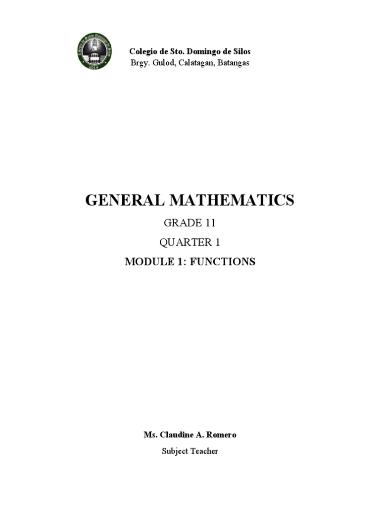 General Mathematics: Grade 11 Quarter 1 | PDF | Function (Mathematics ...