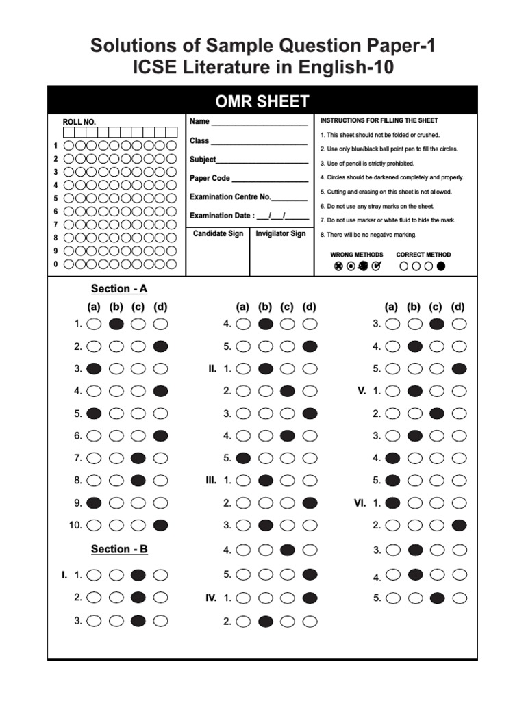 Solutions of Sample Question Paper-1 ICSE Literature in English-10 | PDF
