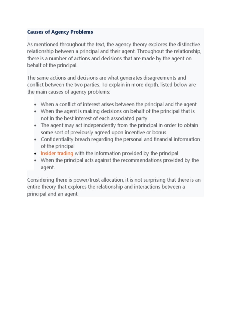Causes of Agency Problems Explained | PDF