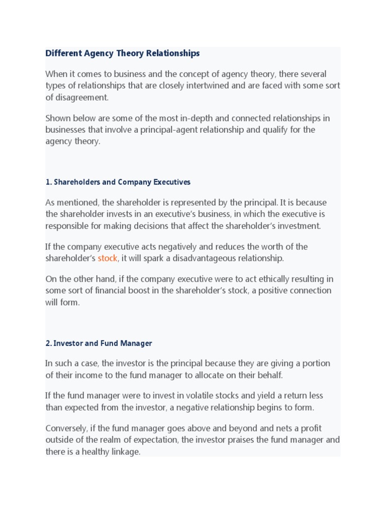 Types of Agency Theory Relationships | PDF | Finance & Money Management