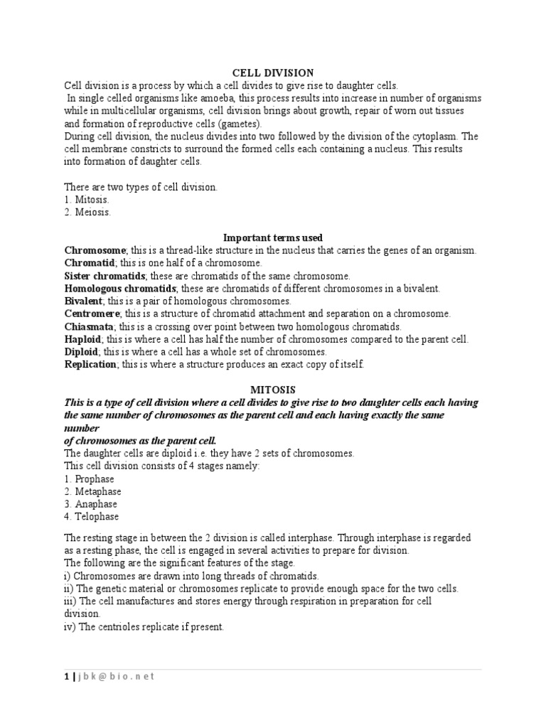 Cell Division | PDF | Meiosis | Mitosis