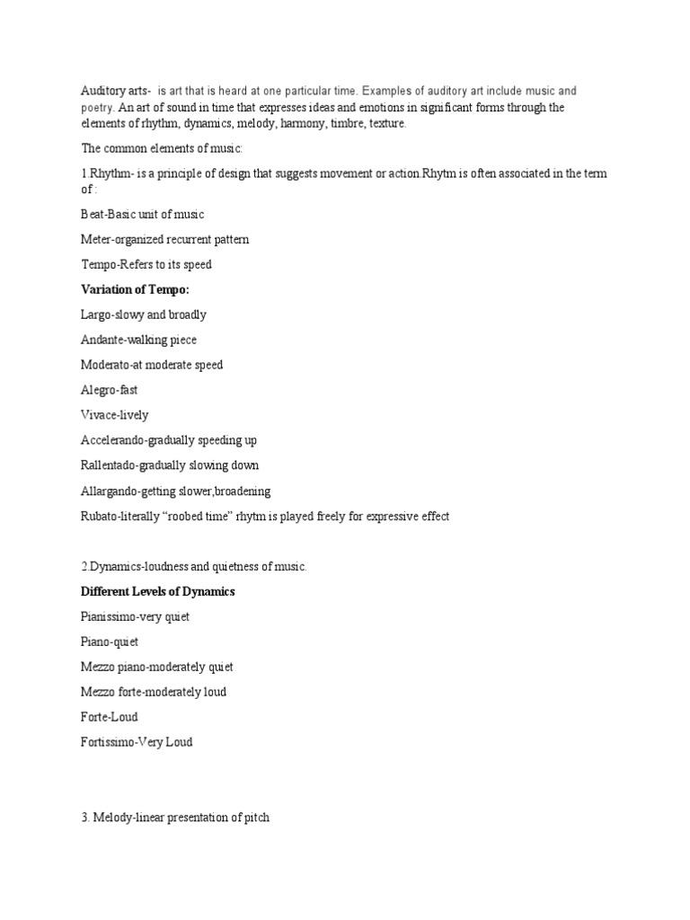 Elements of Auditory Art Explained | PDF | Language Arts & Discipline | Art