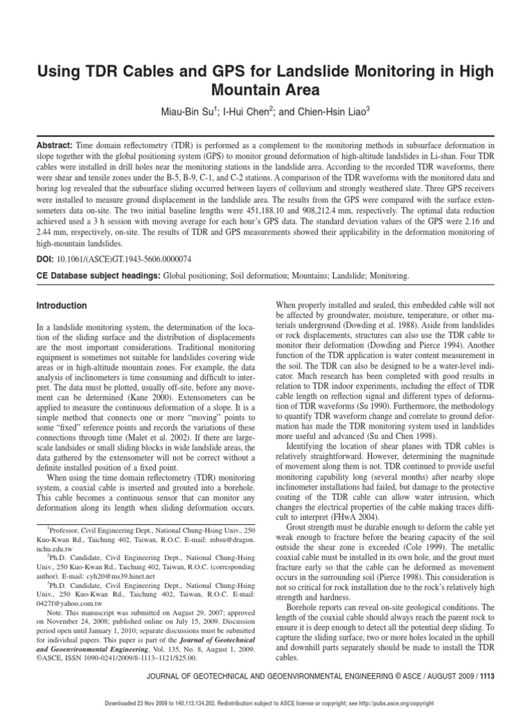 Using TDR Cables and GPS For Landslide Monitoring in High Mountain Area ...