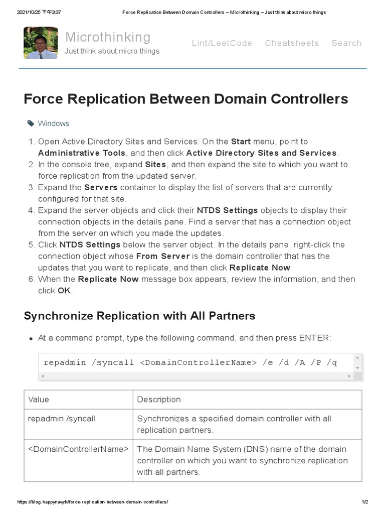 Force Replication Between Domain Controllers - Microthinking - Just ...