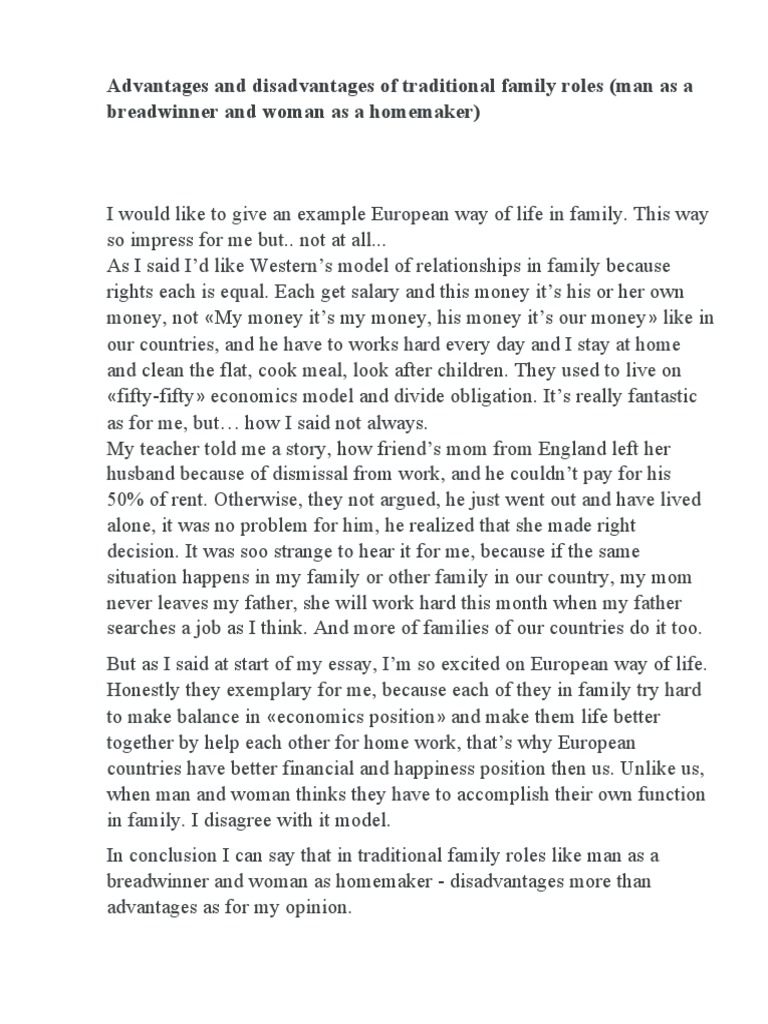 Advantages and Disadvantages of Traditional Family Roles | PDF