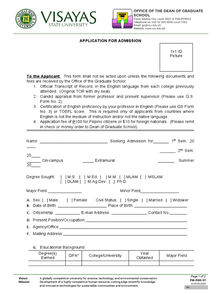 Graduate School Admission Application Form | PDF | Sustainability