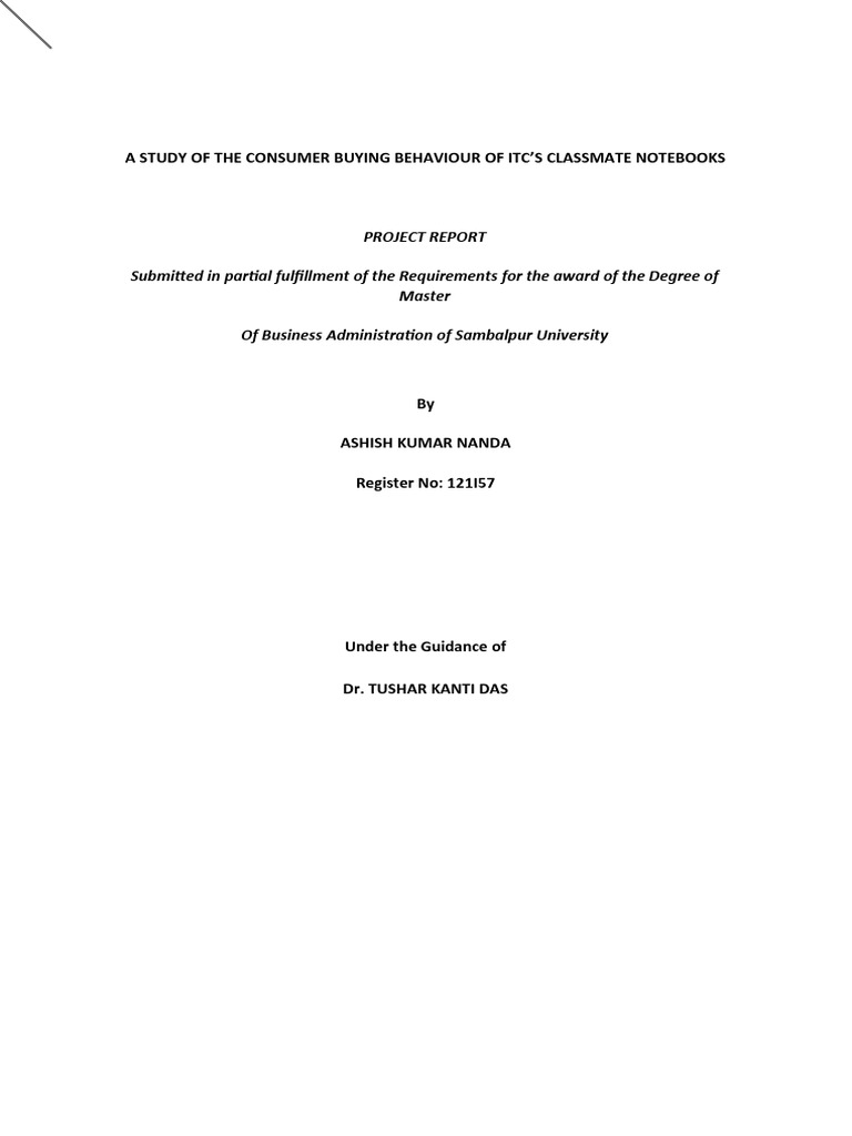 Ashish S Consumer Behavior Project Report On Classmate Notebooks | PDF | Behavior | Consumer ...
