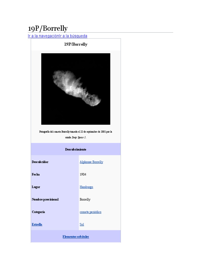 Cometa 19P/Borrelly: Descubrimiento y Datos | PDF | Cometa | Objetos ...