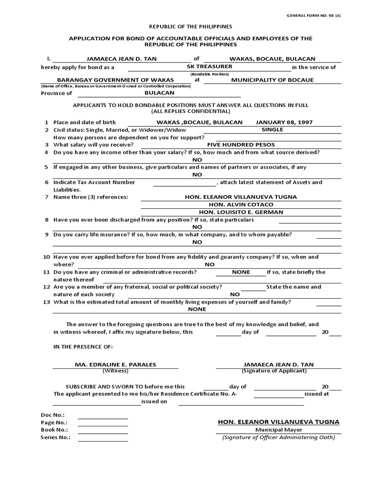 General Form No. 58 (A) : Hon. Eleanor Villanueva Tugna | PDF | Government