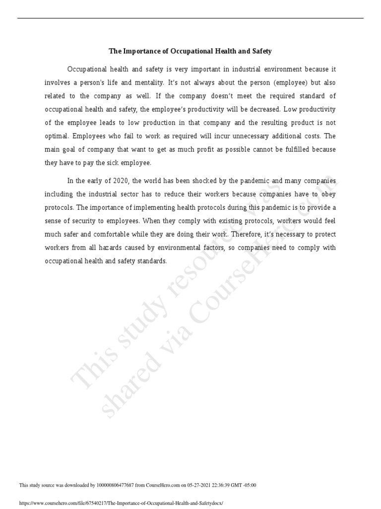 The Importance of Occupational Health and Safety | PDF | Occupational ...