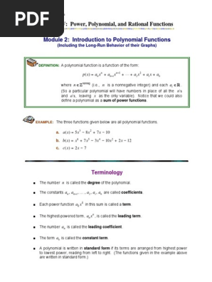 Introduction To Polynomial Functions 3.2 Introduction To Polynomial