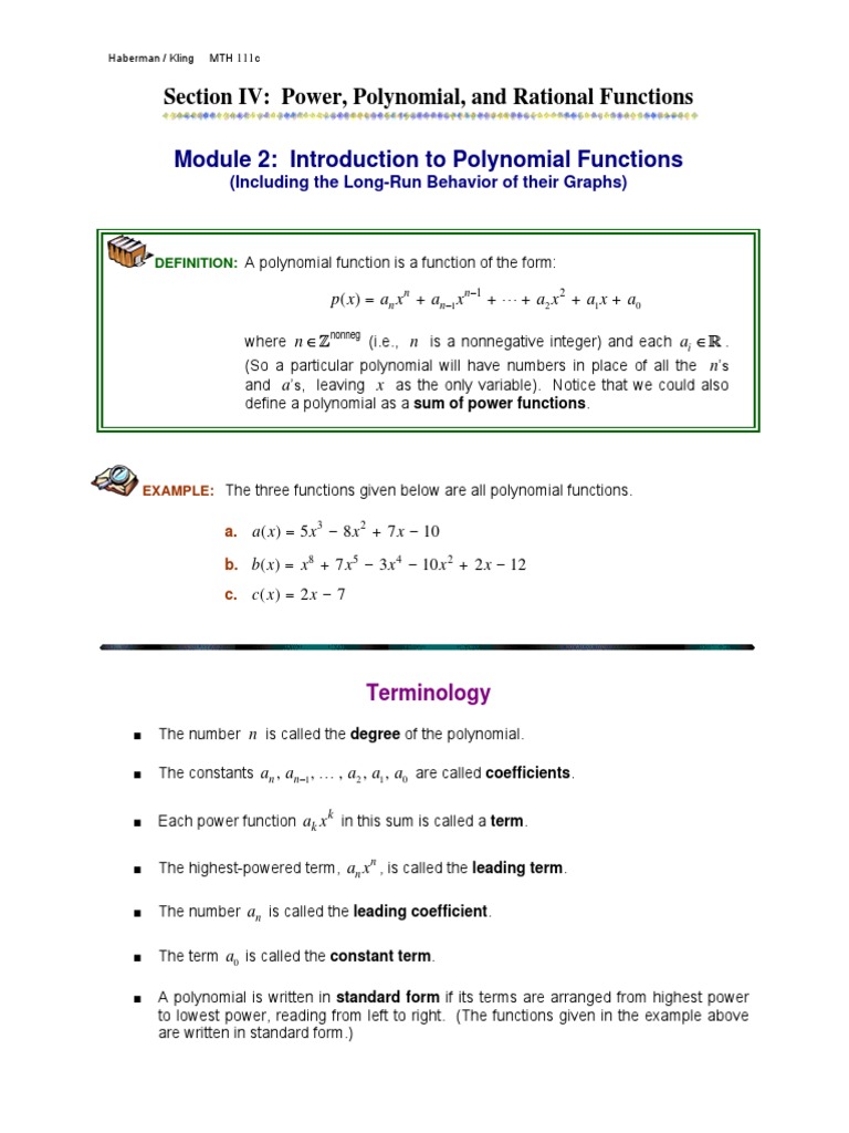 Module 2: Introduction To Polynomial Functions | PDF | Zero Of A Function | Polynomial