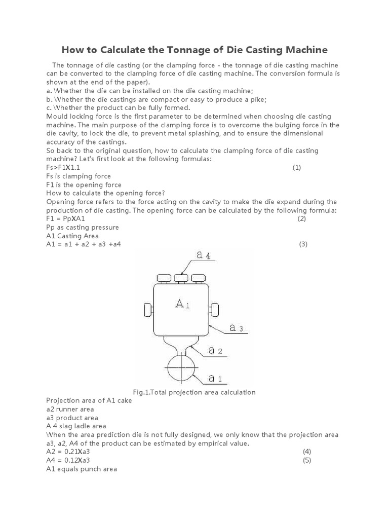 How To Calculate The Tonnage of Die Casting Machine | PDF