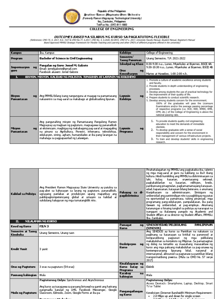 BSCE 4A and 4B SYLLABUS | PDF | Engineering | Science And Technology
