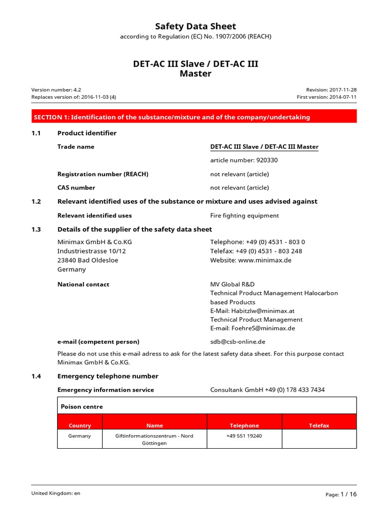 Safety Data Sheet: SECTION 1: Identification of The Substance/mixture and of The Company ...