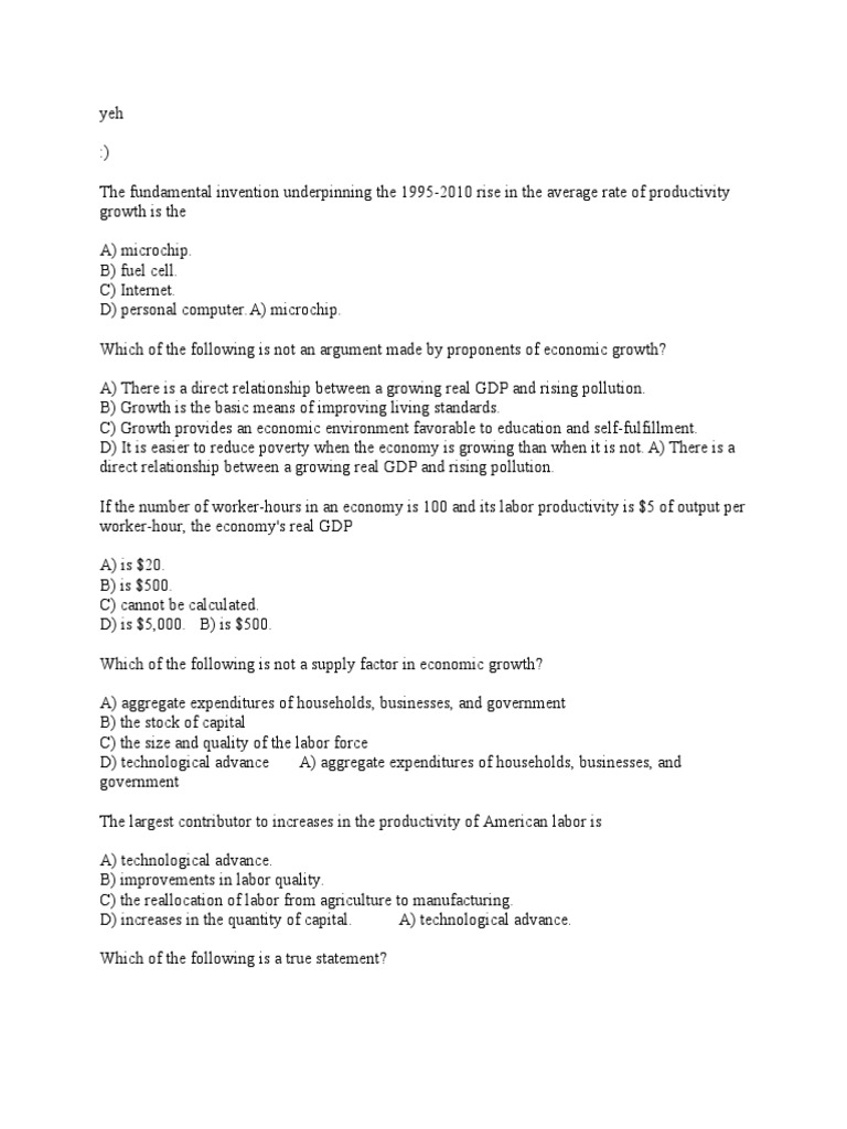 Macroeconomics Chapter 8 Multiple Choice | PDF | Economic Growth ...