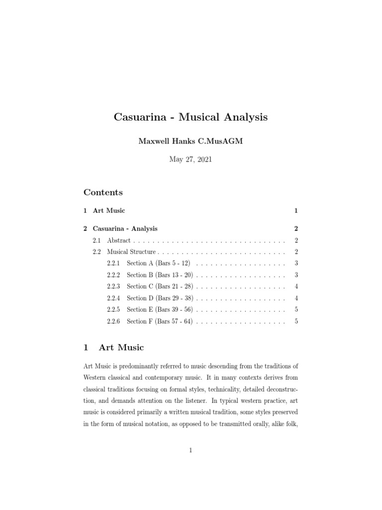 Casuarina: Musical Structure Analysis | PDF | Musical Compositions ...