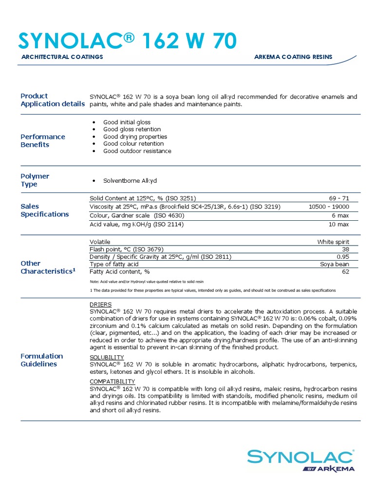 Synolac 162 W 70: Product Application Details | PDF | Medical Device ...