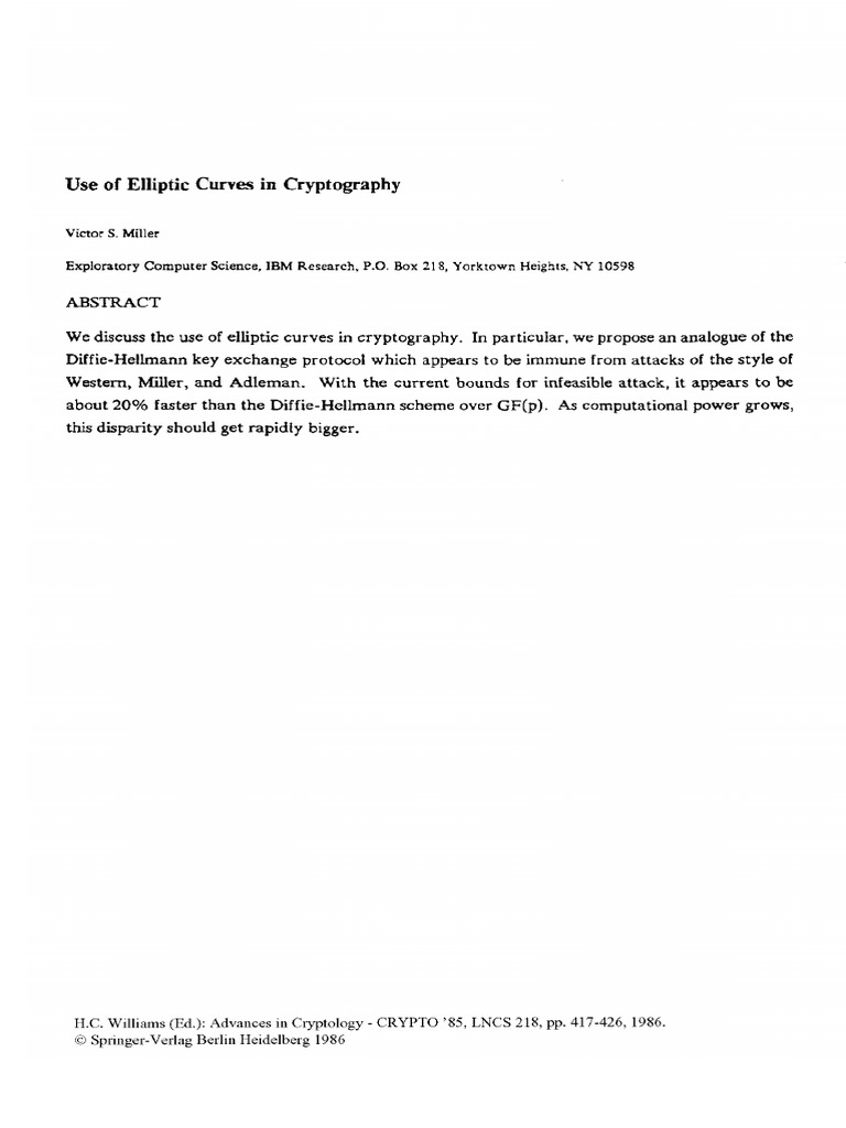 Use of Elliptic: Curves in Cryptography | PDF | Group (Mathematics ...