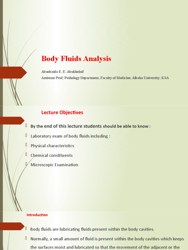 Body Fluids Analysis and Examination | PDF | Cerebrospinal Fluid ...