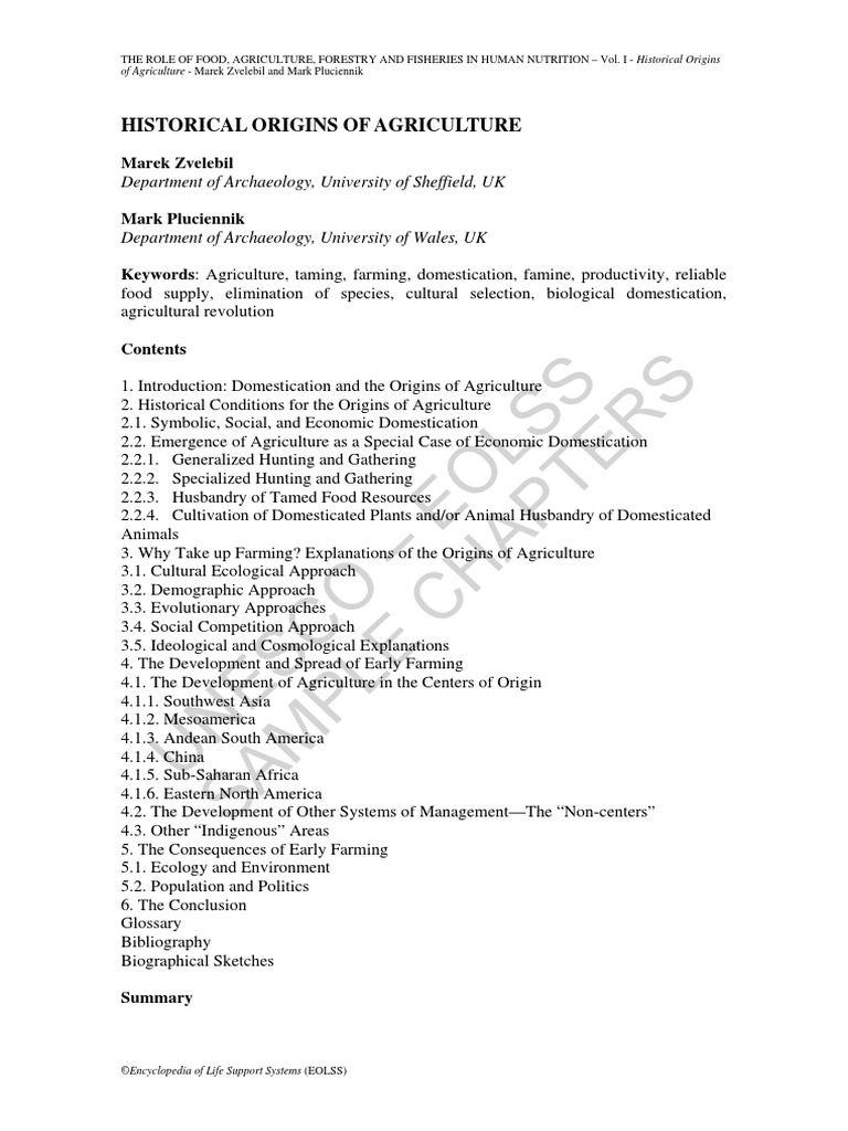 Unesco - Eolss Sample Chapters: Historical Origins of Agriculture | PDF ...