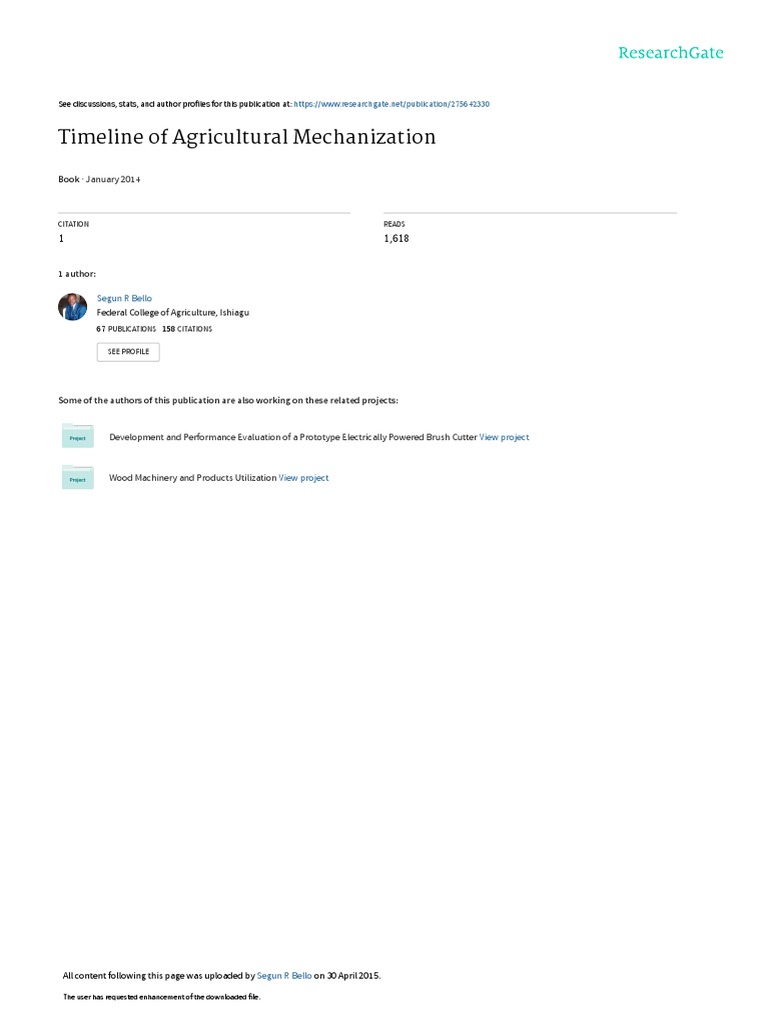 Timeline of Agricultural Mechanization | PDF | Agriculture | Paleolithic