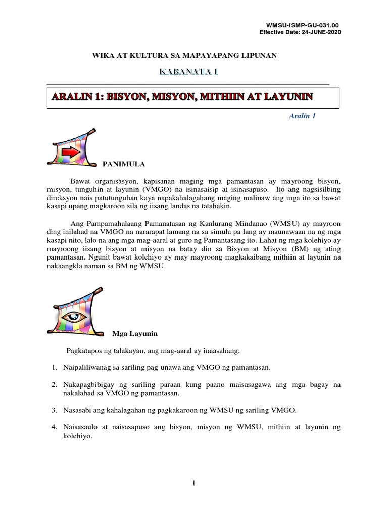 Filipino 101 MODULE 1 Wika at Kultura Sa Mapayapang Lipunan | PDF