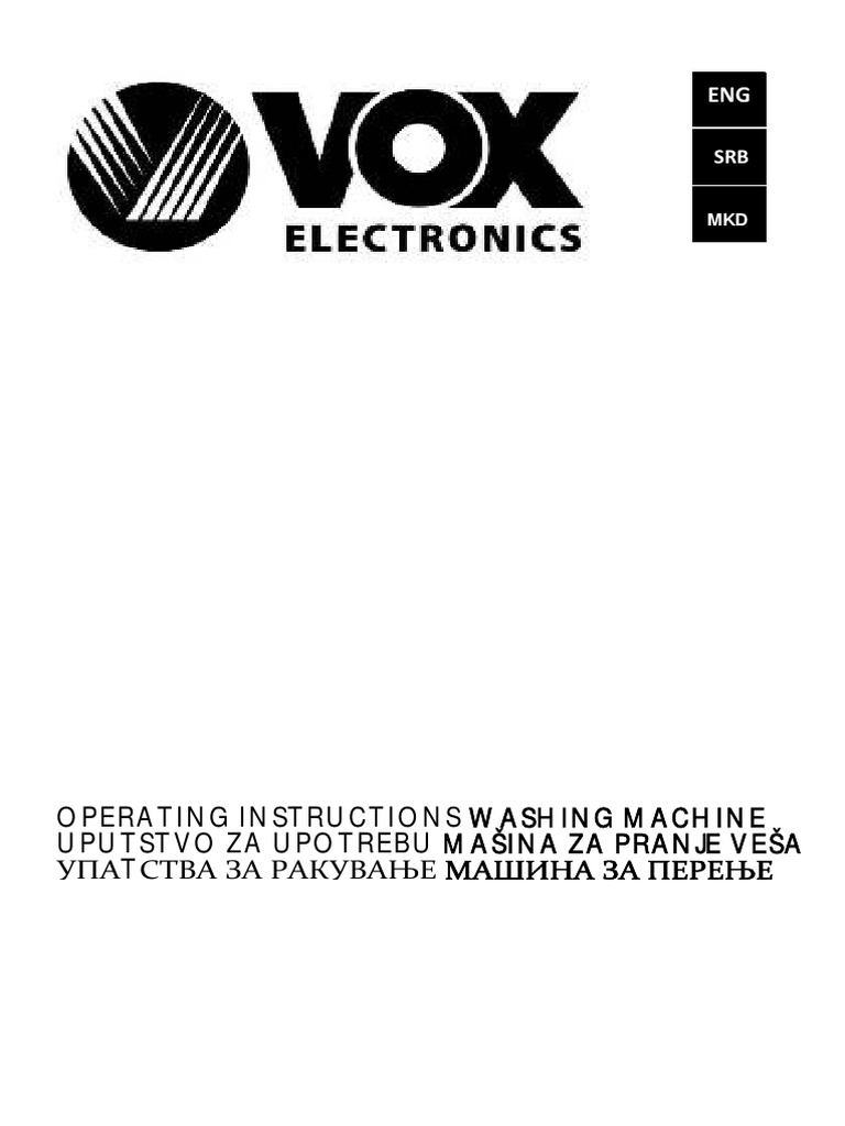 Operating Instructions and Safety Warnings for a Front Loading Washing ...