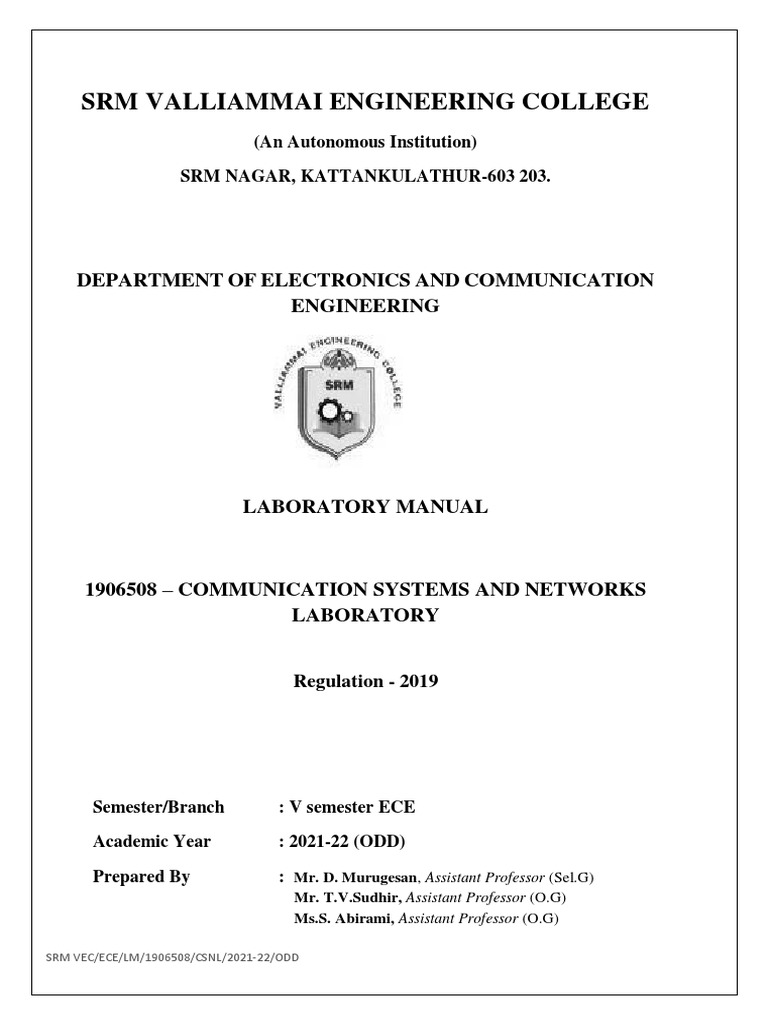 1906508 Communication Systems And Networks Lab Manual Pdf Frequency Modulation Modulation