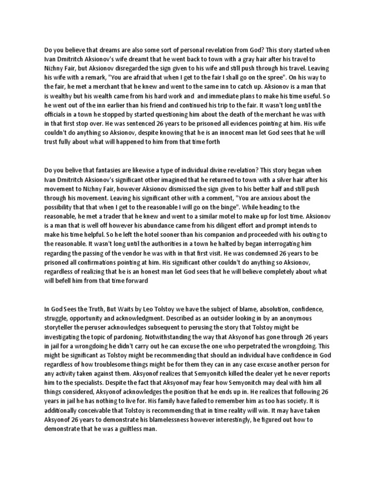 "Tolstoy's 'God Sees the Truth': A Study" | PDF | Truth | Forgiveness