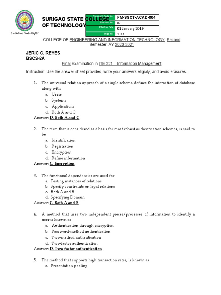 ITE 221 - Management Info - Final | PDF | Data Model | Authentication