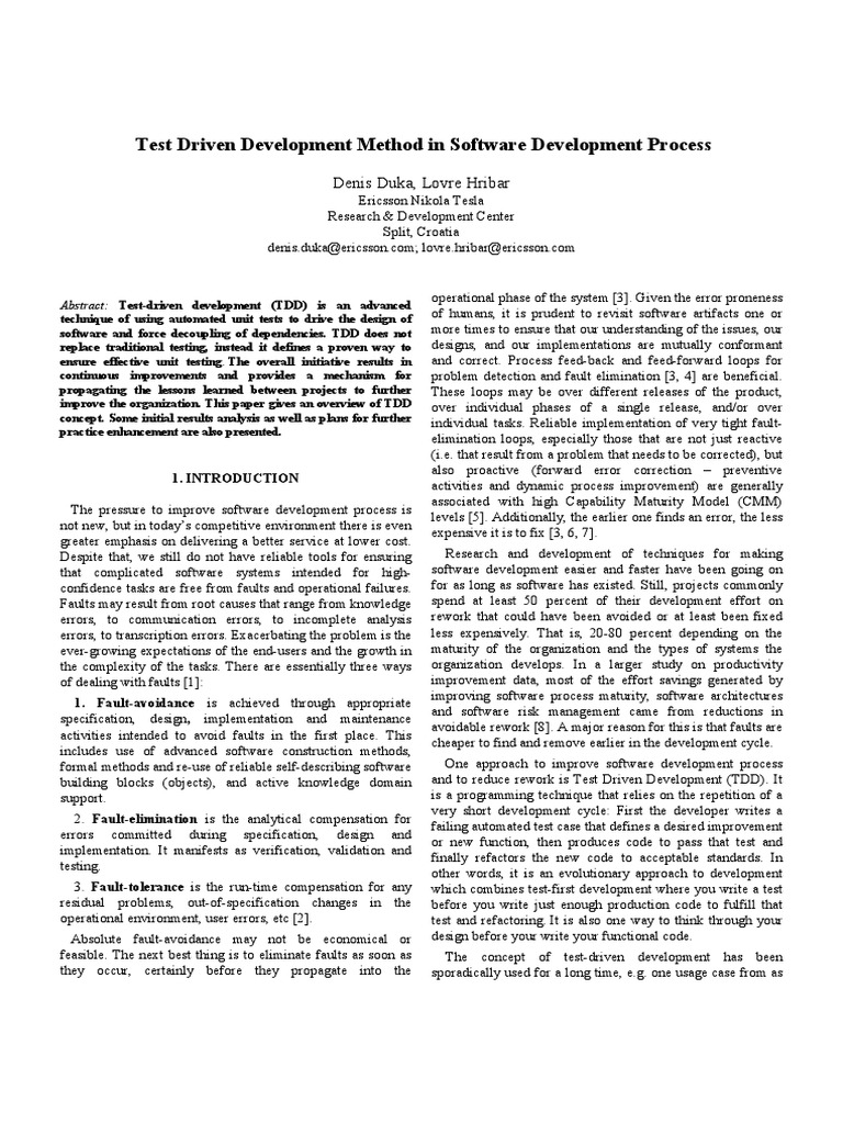 Test Driven Development Method in Software Development Process | PDF ...