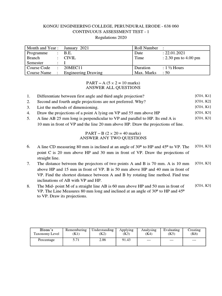 Engineering Drawing CAT1 | PDF | Geometry
